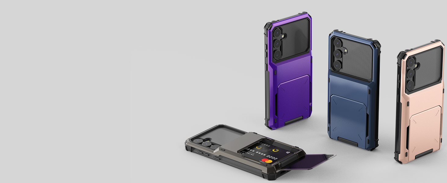 Amazon.com: Nvollnoe for Samsung S24 Case with Card Holder Dual Layer Heavy Duty Protective Case ...