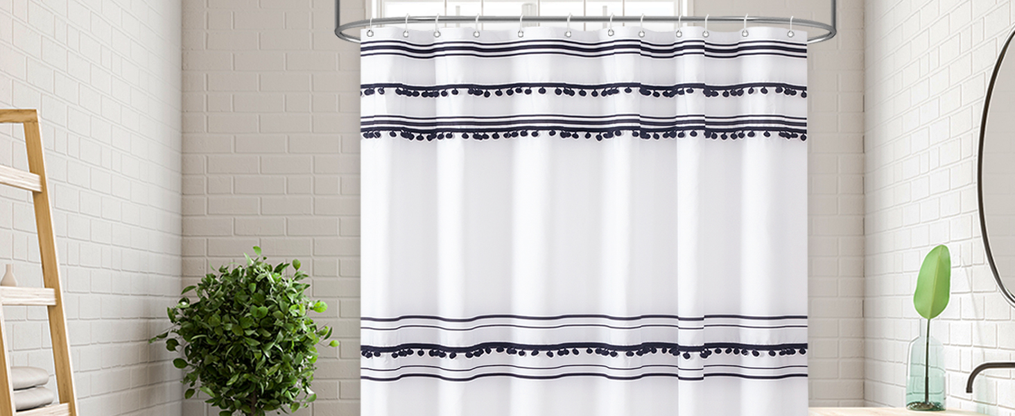 Amazon.com: GiuMsi 72"X72" Black and White Fabric Shower Curtain Sets with Boho Tassel Pendants ...