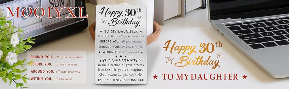 Amazon.com : MOQIYXL 30th Birthday Card for Daughter, 30 Year Old Gifts for Daughter Engraved ...