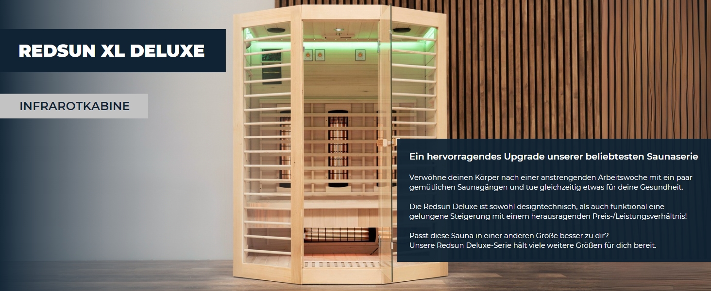 Home Deluxe – Infrarotkabine REDSUN XL Deluxe - 155 x 120 x 190 cm - für 2-3 Personen, 6 ...