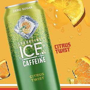 Amazon.com: Sparkling Ice +Caffeine, Citrus Twist Flavored Sparkling Water with Caffeine, Zero ...