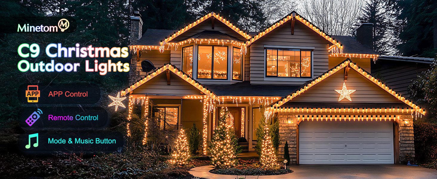 Minetom C9 LED Christmas Lights Outdoor, 200 LED RGB Smart Christmas ...