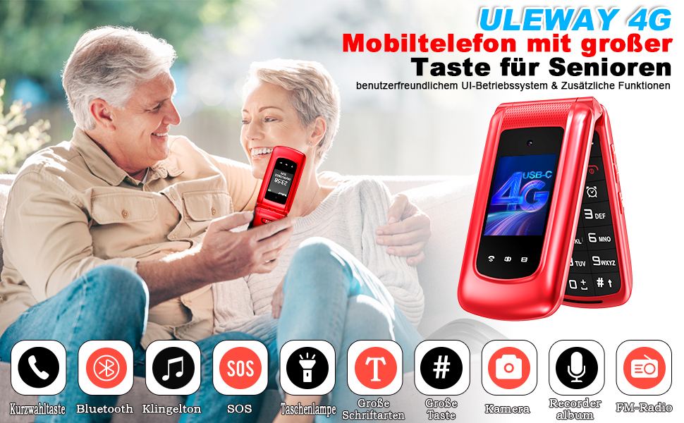 uleway 4G Seniorenhandy Klapphandy mit Großen Tasten Handy,Flip Mobiltelefon mit Ladestation ...