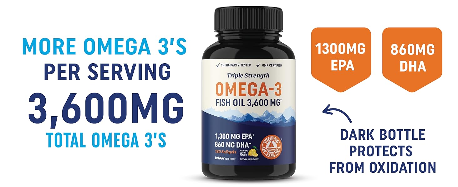 Amazon.com: Triple Strength Omega 3 Fish Oil 3600 mg | EPA & DHA | Over 2100mg of Omega-3 Fatty ...