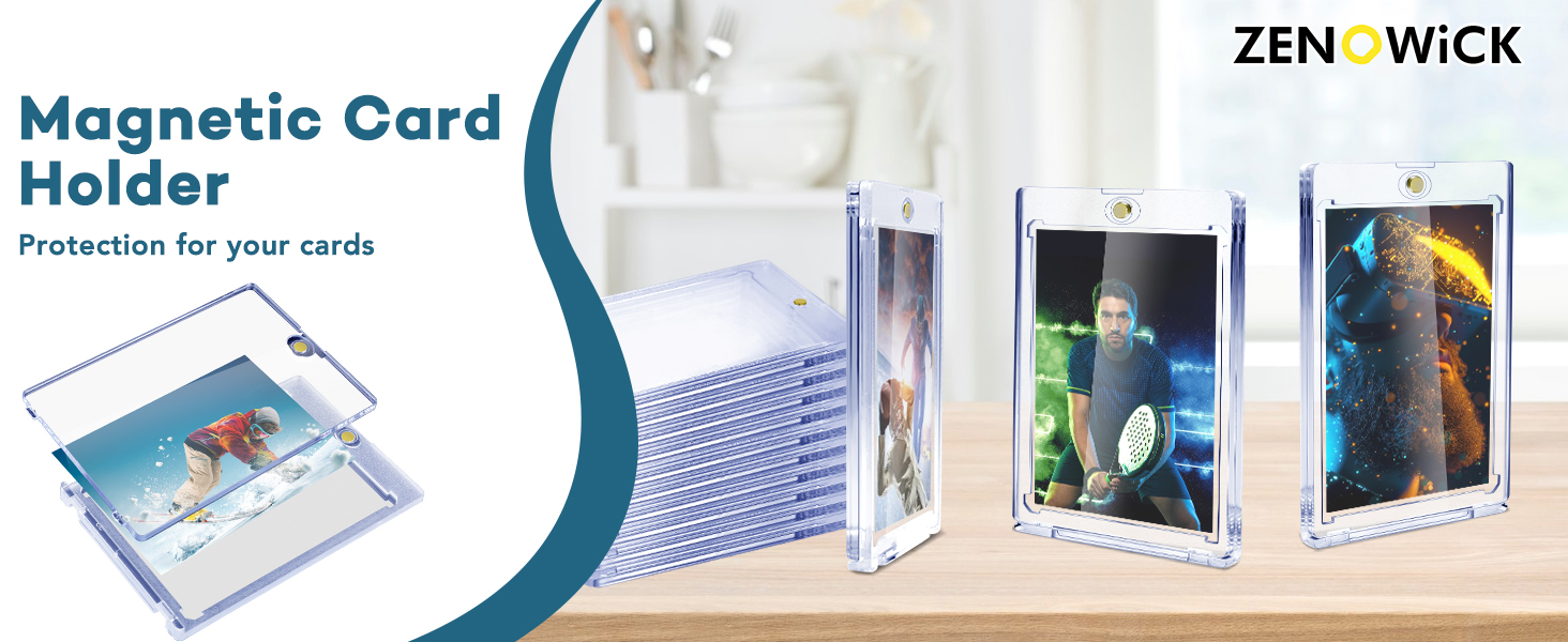 ZENOWICK 20 Pcs Magnetic Card Holder, 35pt One Touch Card Case for Sports Cards, Trading Cards ...