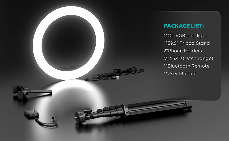Weilisi 10" Ring Light with Stand, 38 Color Modes & Phone Holder