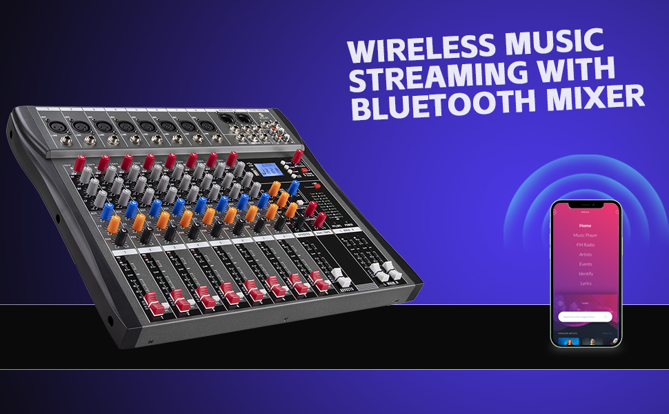 Amazon.com: dbzoum 8 Channel Audio Mixer Sound Console With 48V Phantom Power,Bluetooth,USB,Mic ...