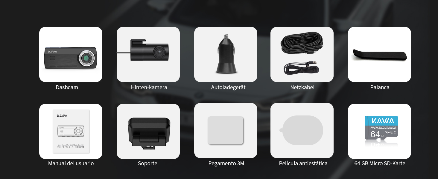 KAWA Dashcam Auto Vorne Hinten, True 4K WiFi Dashcam Auto mit 64GB SD ...