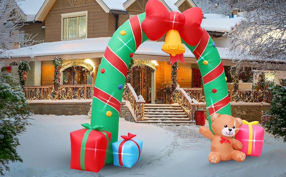 Amazon.com: Christmas Candy Cane Archway Inflatables - 10FT with Bow Bells, LED Lights - Outdoor ...