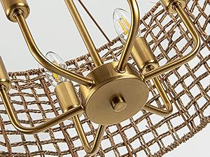 ElesiLuce Boho Rattan Gold Chandelier Light Fixture Vintage 6-Lights ...