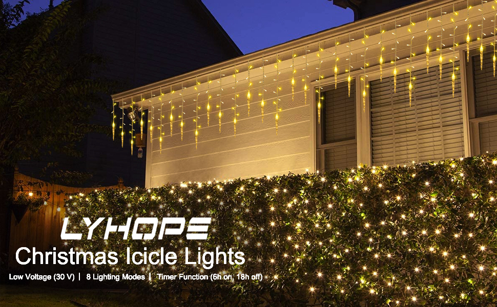 Christmas Icicle Lights, 432 LED 35.4ft 8 Modes Low Voltage Icicle ...