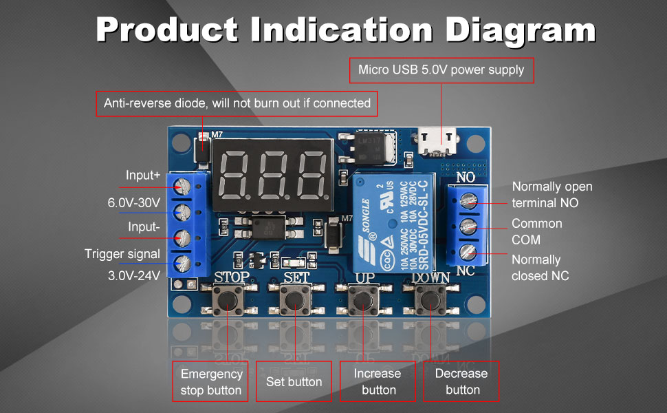 Amazon.com: FORIOT 2pcs Timer Relay DC 6-30V Programmable Cycle Delay Timer Switch Module with ...