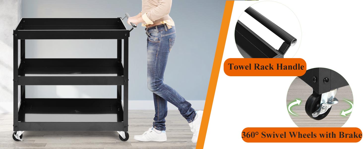 IRONMAX 3 Tier Utility Cart, Heavy Duty Metal Rolling Cart on Wheels with Brake, 330LBS Capacity ...