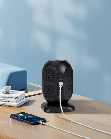 Regleta Torre Multicontacto con USB Regleta de Alimentación contra Sobretensiones con 8 Tomas de ...