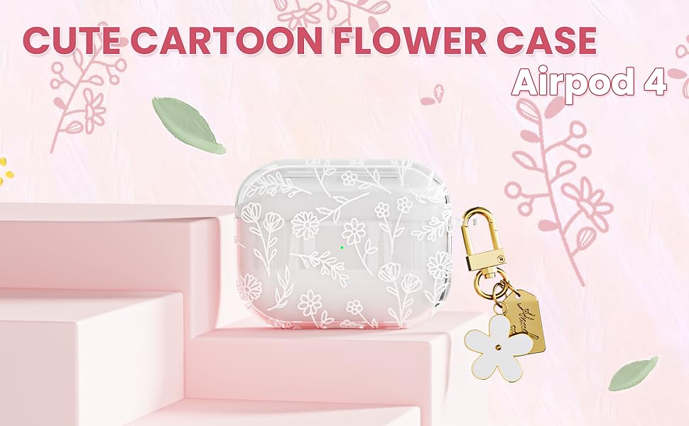 Amazon.com: MINSCOSE Compatible with AirPods 4 Clear Case,Cute Flower Floral Aesthetic Design ...