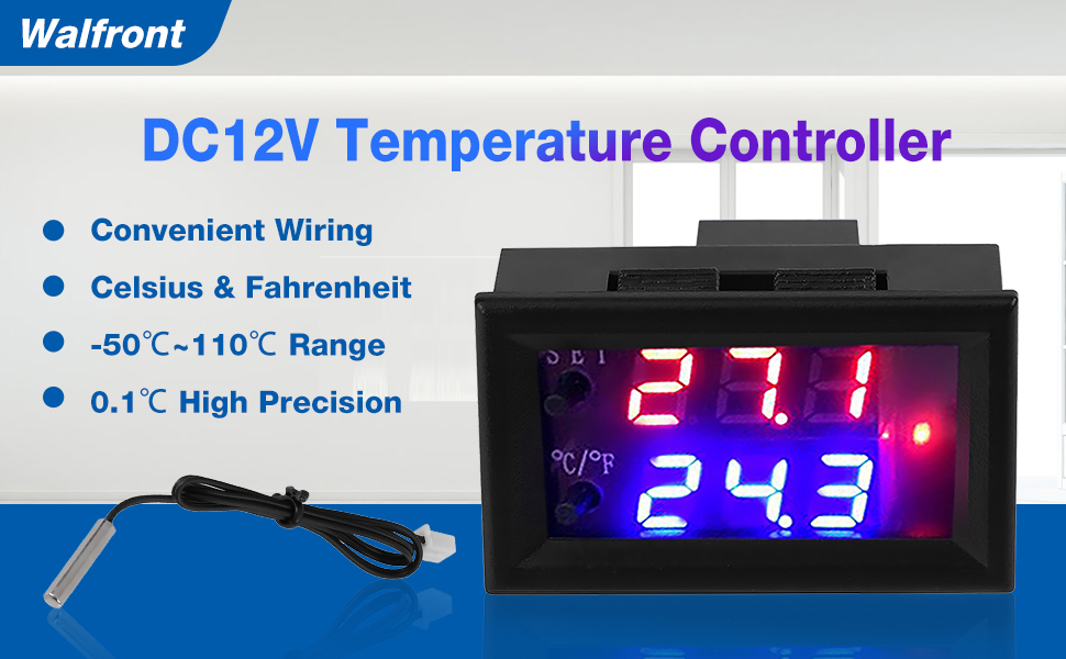 DC 12V Digital Display Adjustable Microcomputer Electronic Thermostat ...