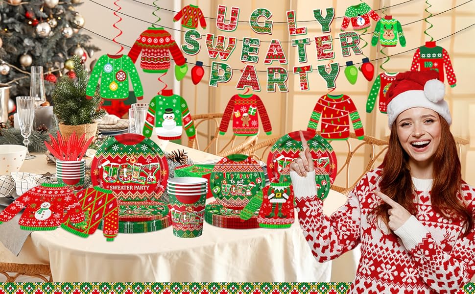 Amazon.com: Ugly Sweater Christmas Party Decorations 142pcs Ugly ...