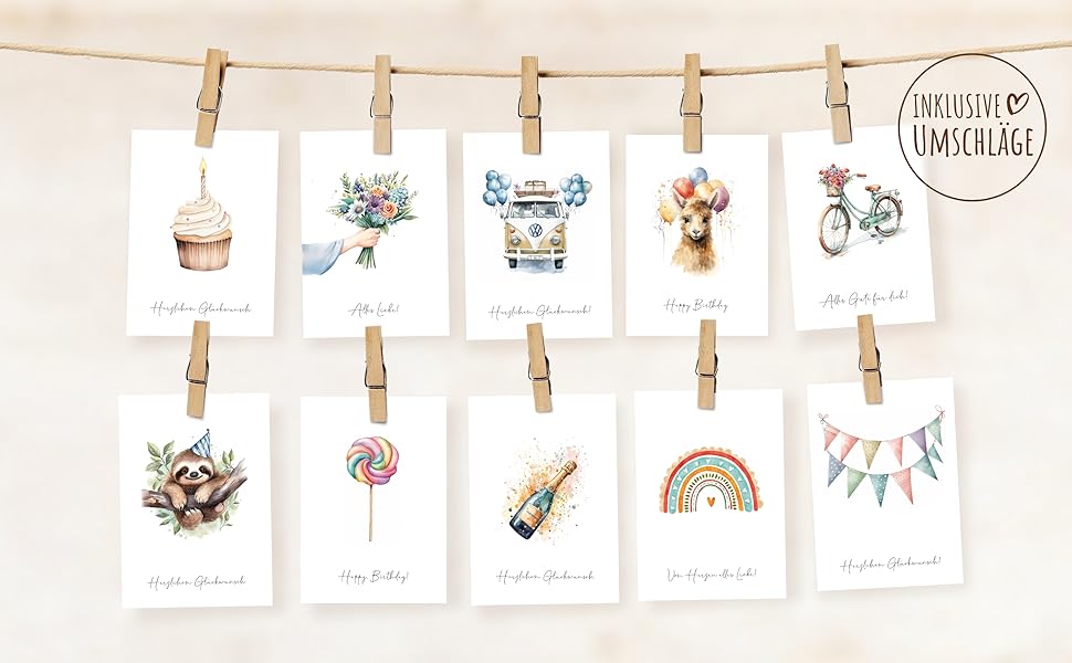 LOViLEE® Glückwunschkarten inkl. extra Umschläge & Sticker zu jedem Anlass im 10er Geschenkset ...