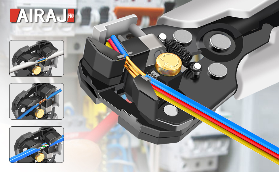 AIRAJ PRO Self Adjusting Wire Stripper,3 in 1 Heavy Duty Wire Cutter Stripper Crimper Tool ...