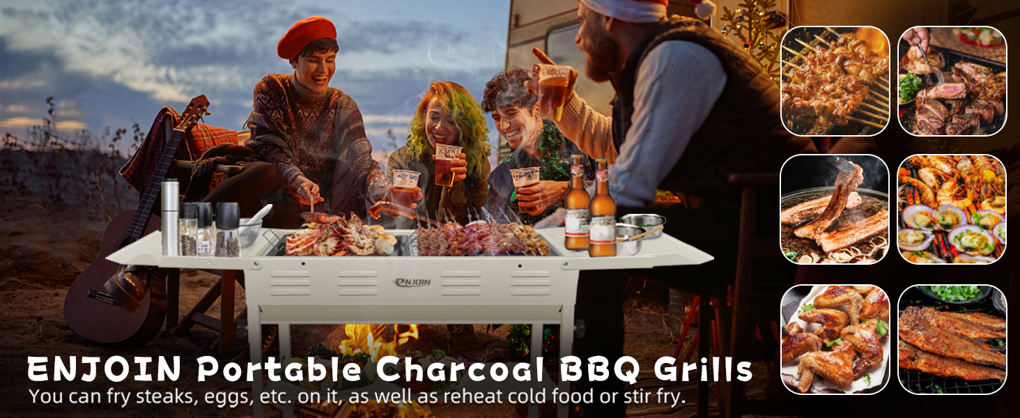 Amazon.com: Portable Charcoal BBQ Outdoor Grill - ENJOIN Stainless Coating Folding Kabob Grills ...