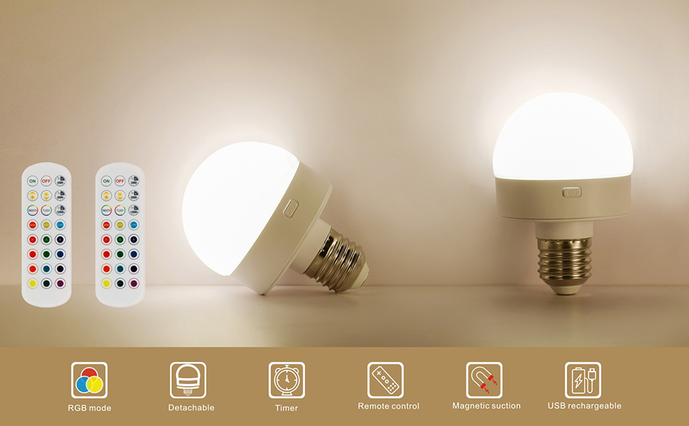 Rechargeable Light Bulb with Remote Control Timer, 2Pcs 3W 16 Colourful ...