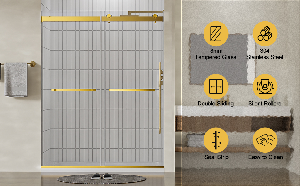 Findepot 56"-60" W x 75" H Frameless Shower Door, Double Sliding Shower Door,5/16"(8mm) Clear ...
