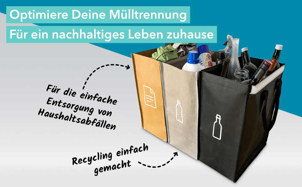 qikfresh - Mülltrennsystem 3er Set | Abfalltrennsystem mit 3 Fächer zum Recycling von Altglas ...
