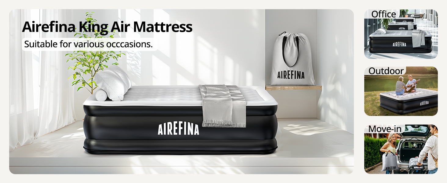 Airefina King Inflatable Air Mattress, Air Bed with Built-in Electric Pump, Double Blow Up ...
