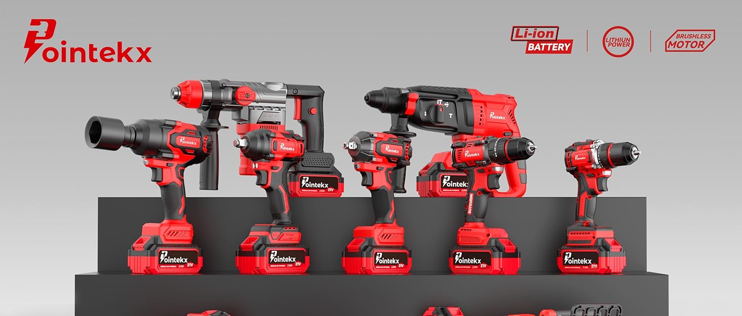 POINTEKX Pistola de Impacto 1/2" Inalambrica, 450N.M Llave de Impacto con Motor sin Escobillas ...