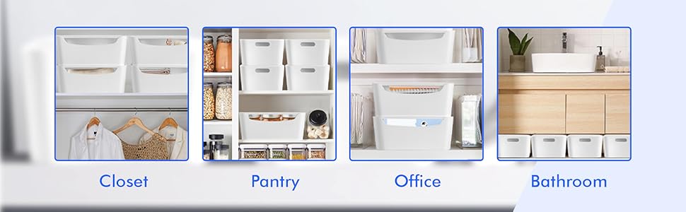 Amazon.com - White Plastic Storage Bins for Pantry, 2 Pcs White Plastic ...