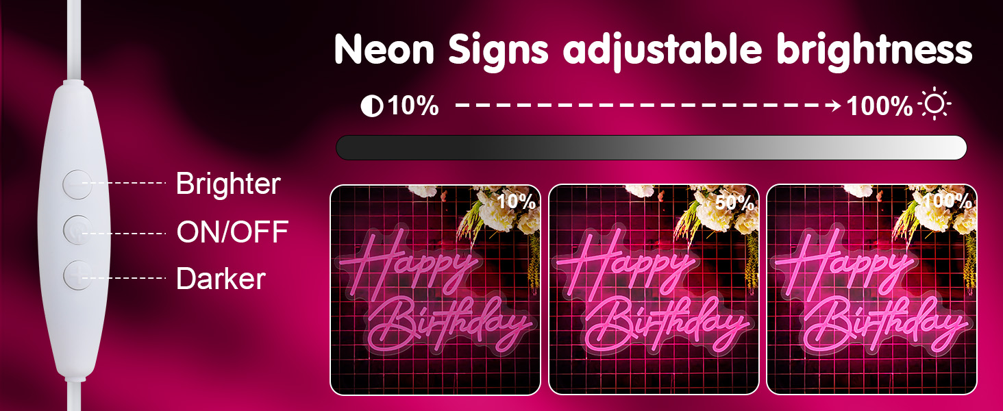 Happy Birthday Neon Sign for Wall Decor,Happy Birthday Light Up Sign Art Decoration,USB Powered ...