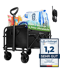 HIKENTURE Bollerwagen Faltbar mit Bremen - 140 Liter Volumen & 150KG belastbar - Extrem ...