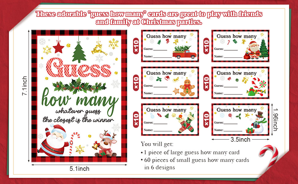 Amazon.com: Sosation 61 Pieces Christmas Guess How Many Cards Game ...