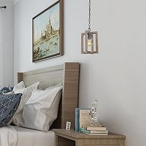 Farmhouse Pendant Light, Wood Pendant Hanging Light Fixtures for ...