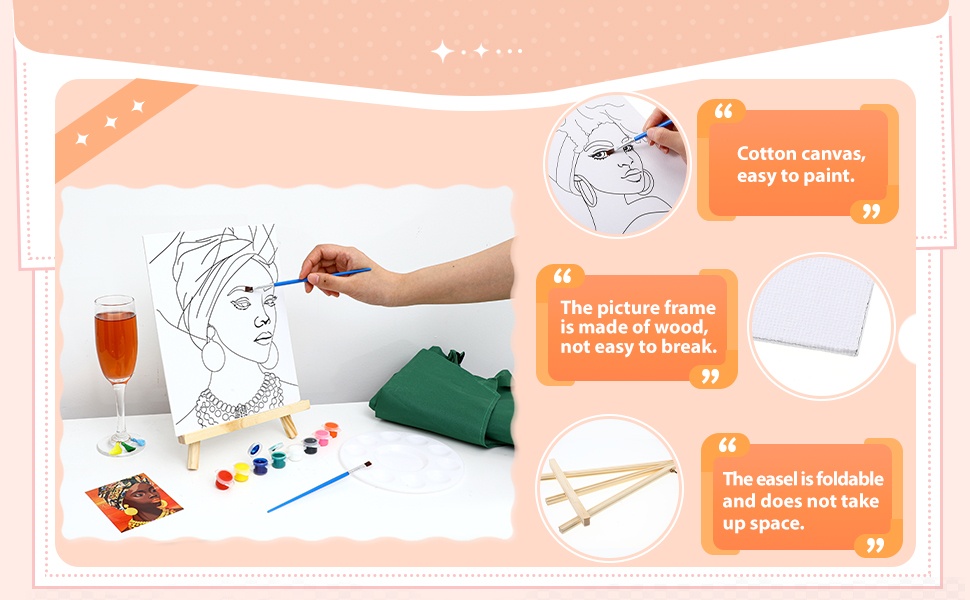 Amazon.com: Xtinmee 12 Sets Sip and Paint Kit for Adults Pre Drawn Canvas Afro Girl Canvas ...