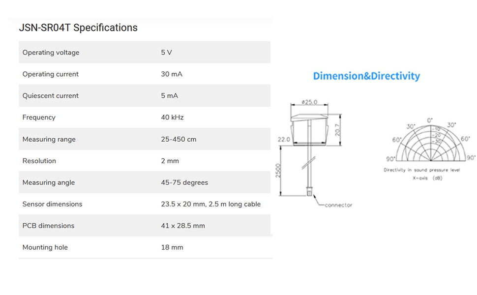 Amazon.com: Stemedu JSN-SR04T Sensor de distancia ultrasónico, impermeable JSN-SR04T-V3.0 Módulo ...