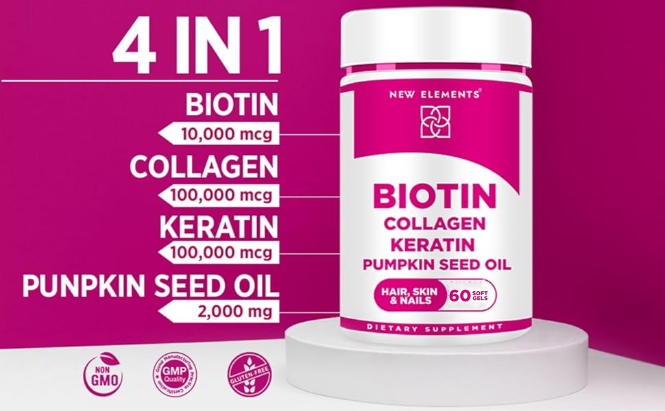 Amazon.com: Biotin Supplement 10000mcg with Collagen Peptides Keratin and Pumpkin Seed Oil for ...
