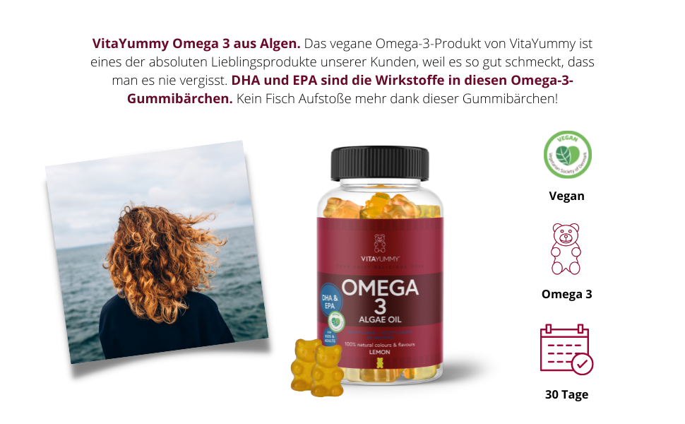VITAYUMMY Vegan Omega 3 für Kinder und Erwachsene, Gummies mit Zitronengeschmack - Gesunde Fette ...