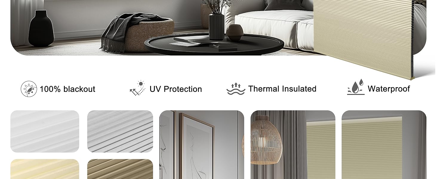 Amazon.com: Sulugood No Drill No Tools Blackout Cellular Shades Easy to ...