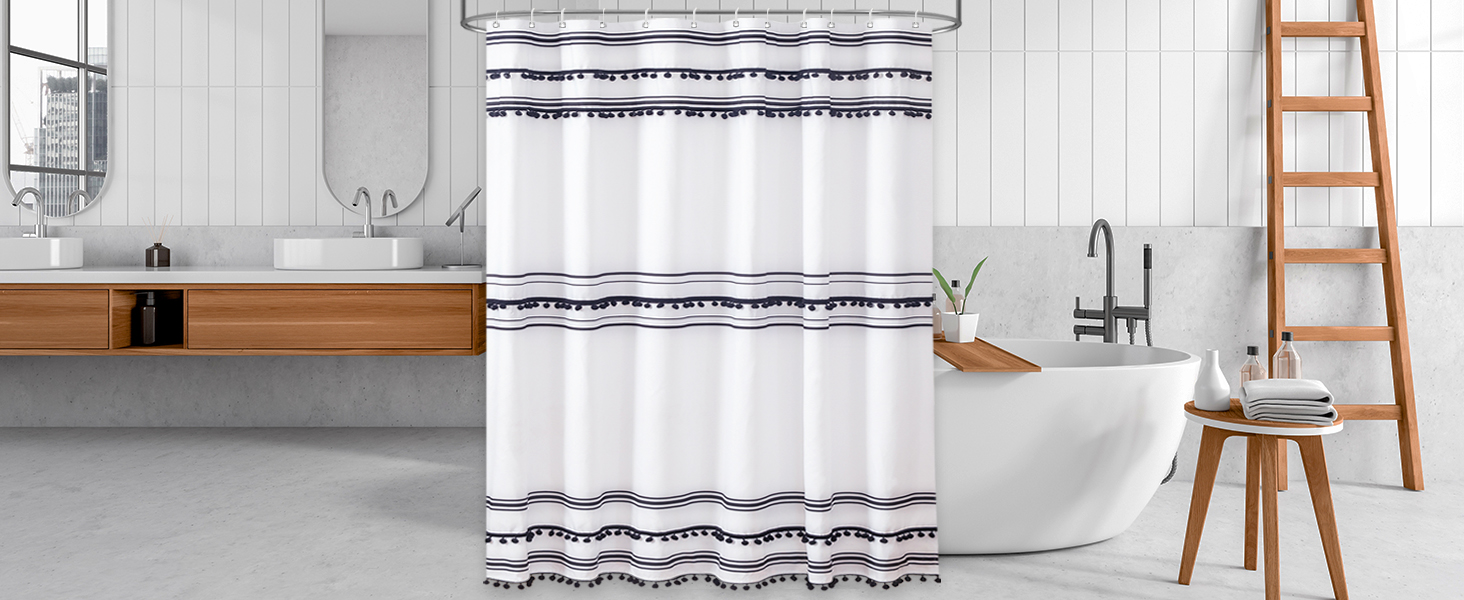 Amazon.com: GiuMsi 72"X72" Black and White Fabric Shower Curtain Sets with Boho Tassel Pendants ...