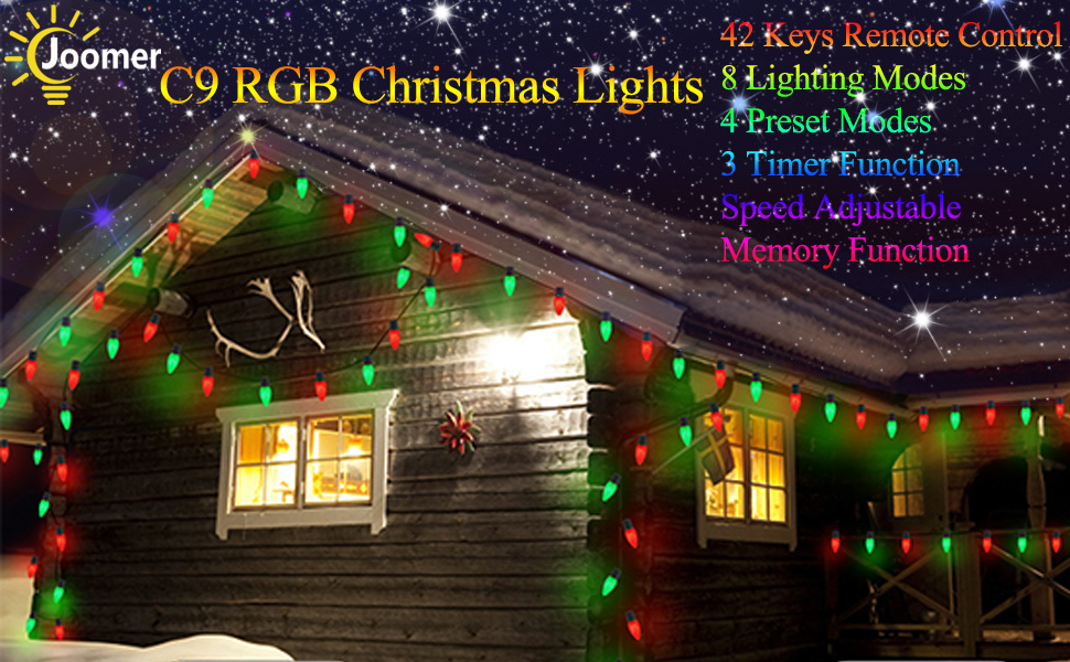 Joomer C9 Christmas String Lights, 32FT 50 LED Color Changing RGB ...