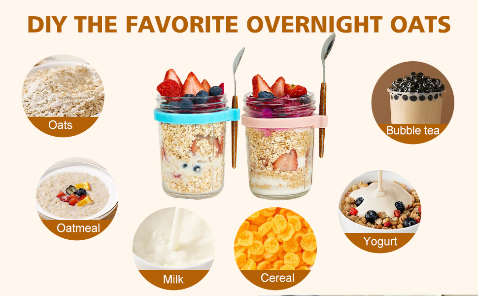 Amazon.com: Cobeda Overnight Oats Containers with Lids and Spoons and Clear Tote Bag, 4 Pack ...