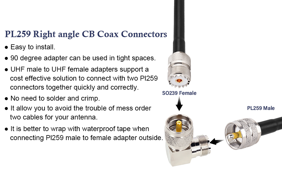 Amazon.com: MOOKEERF PL259 Male to UHF Female Right Angle Adapter, 2-Pack UHF Male to SO239 ...