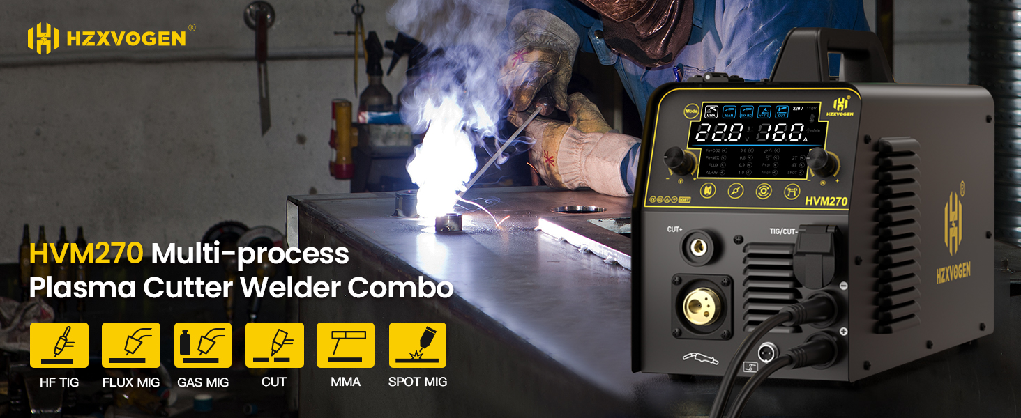 H HZXVOGEN MIG Welder, 200A Plasma Cutter Welder Combo, 7 in 1 Gas MIG/Gasless Flux Core MIG ...