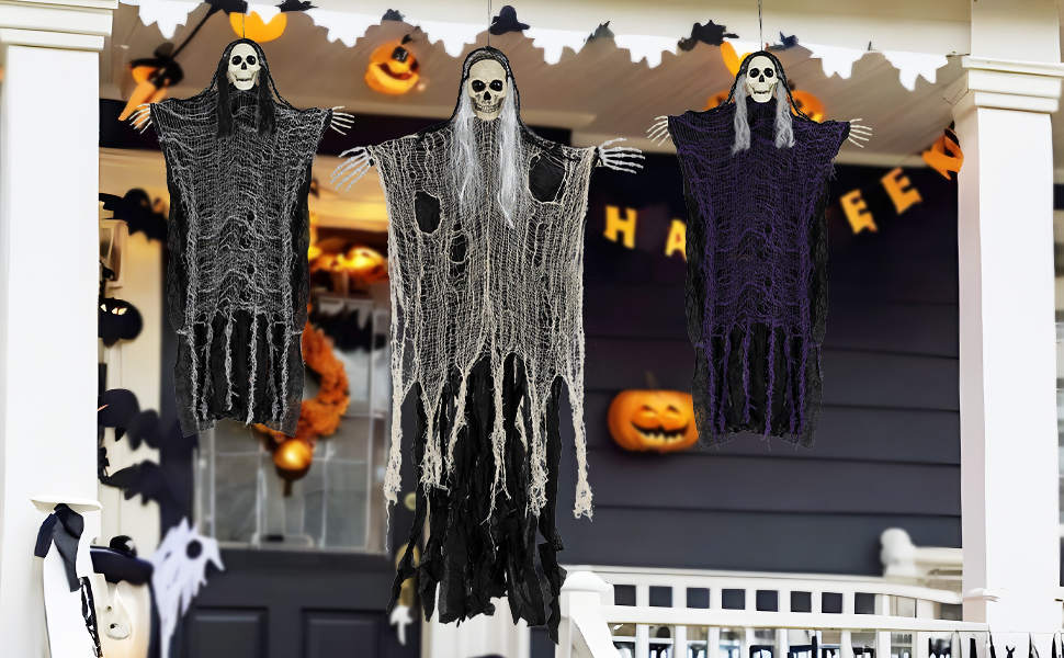 Amazon.com: QPMR Halloween Decorations Outdoor/Indoor,Set of 3 Scary Hanging Ghosts,Halloween ...