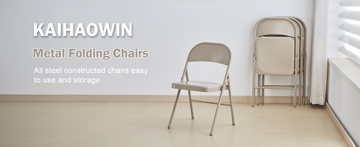 Amazon.com: KAIHAOWIN All Steel Folding Chair- Set of 4 Metal Heavy Duty Foldable Chairs Indoor ...