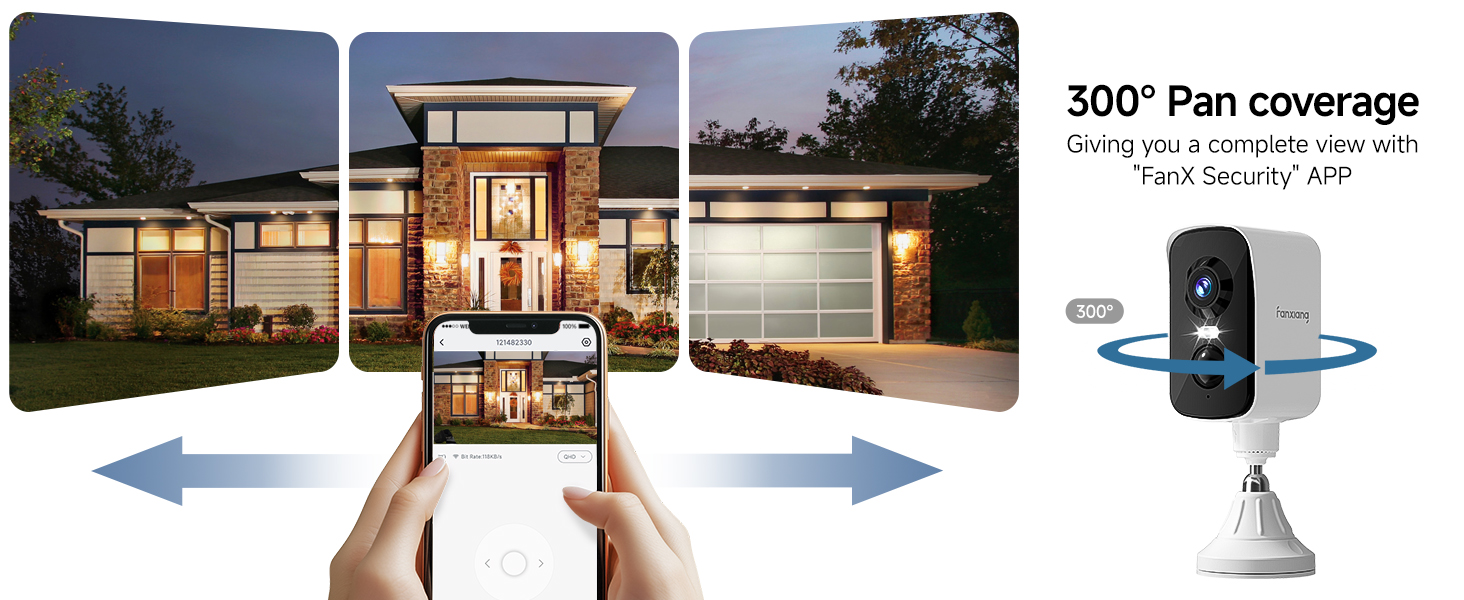 fanxiang 2K Wireless Security Camera Outdoor Rechargeable Battery Camera WiFi, 300° Pan Rotating ...