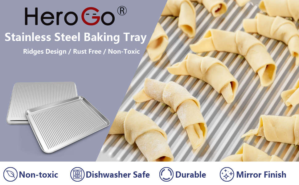 Herogo Baking Tray Set of 2, Stainless Steel Oven Tray (23.6x17.8cm ...