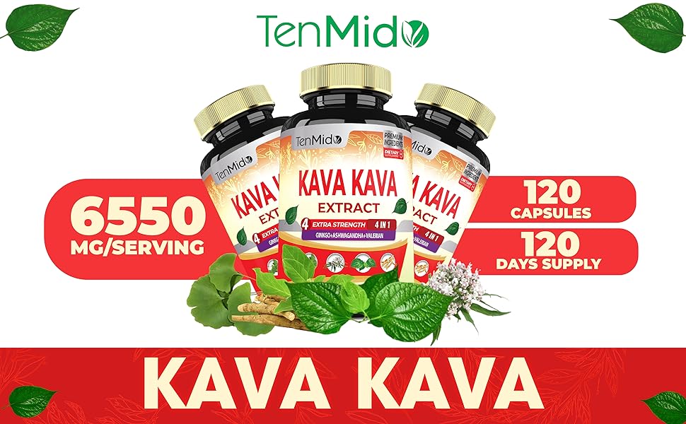 Amazon.com: Tenmido Kava Kava Supplement Extract Capsules 6550mg, 4 Months Supply with Ginkgo ...