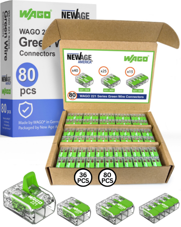 WAGO 221-2401 20pc Inline Compact Splicing Wire Connectors | Includes 20pc 221-2401 (2 Conductor ...